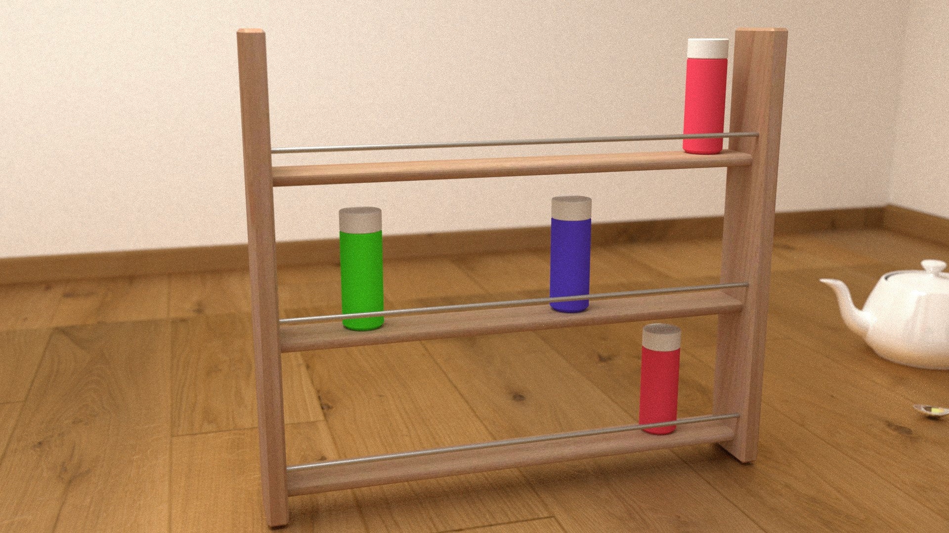 Gewürzregal aus Holz u. Metall: Buche / Esche und Aluminium / Messing ...