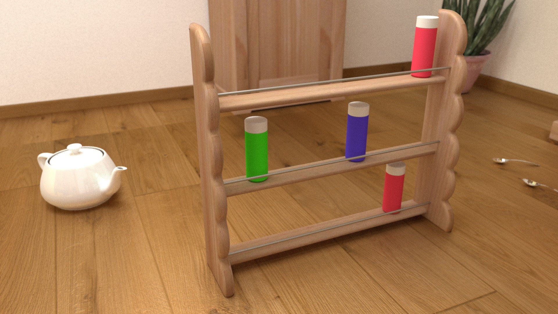 Gewürzregal aus Holz u. Metall: Buche / Esche und Aluminium / Messing ...